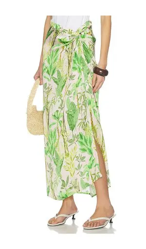 Verandah Hand Draped Tropical Maxi Skirt - Blush Foliage