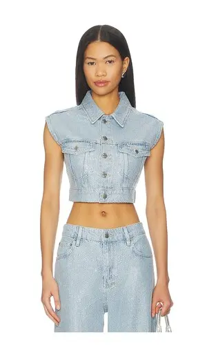 Ksubi Cropped Denim Vest With Crystal Embellishments