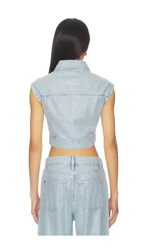 Ksubi Cropped Denim Vest With Crystal Embellishments