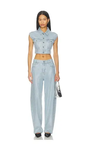 Ksubi Cropped Denim Vest With Crystal Embellishments