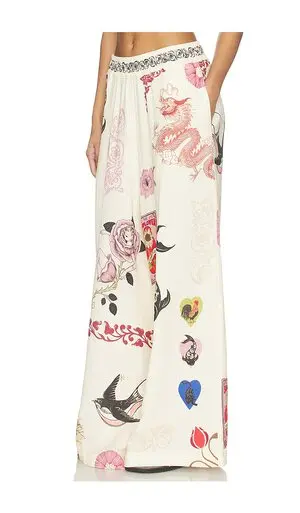 Agua Bendita Printed Wide Leg Pants - Ivory