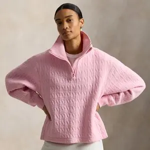 Ralph Lauren Cotton-blend Cable-quilted Quarter-zip Pullover - Light Pink