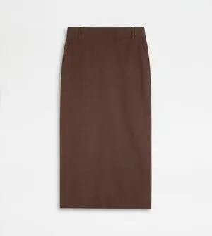 TOD'S Linen Canvas Midi Skirt - Brown