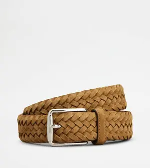 TOD'S Woven Suede Belt - Brown