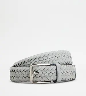TOD'S Woven Suede Belt - Grey
