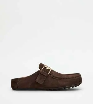 TOD'S Suede Mule Loafers - Brown