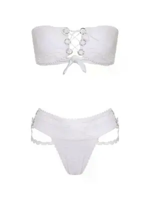 AMIR SLAMA Lace-up Trim Bikini Set - White