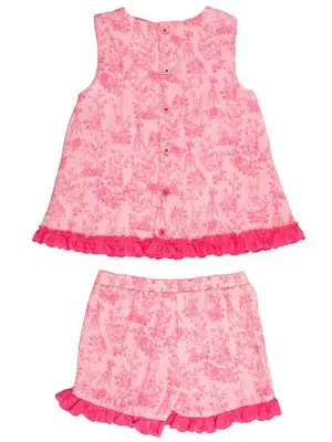 RUFFLEBUTTS Cotton Gauze Swing Top And Short Set - Pink Bunny Stripe