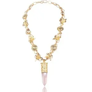 LUNAVERSOUL Sundara Rose Quartz Pendant Necklace - Gold