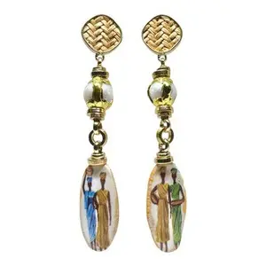 LUNAVERSOUL Gold-plated Wicker And Ceramic Dangle Earrings With Pearl - Multicolor