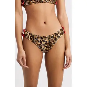 DAMSON MADDER Leopard Smocked Bow Bikini Bottoms - Brown