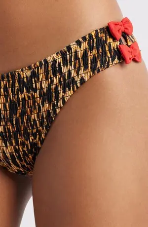 DAMSON MADDER Leopard Smocked Bow Bikini Bottoms