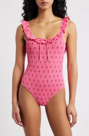 DAMSON MADDER Cheyenne Smocked Ruffle One-piece Swimsuit - Pink