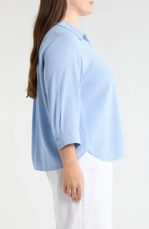 Eileen Fisher Split Neck Silk Top - Skylight