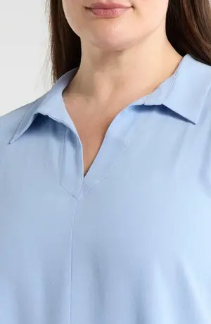 Eileen Fisher Split Neck Silk Top - Skylight