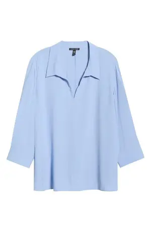 Eileen Fisher Split Neck Silk Top - Skylight