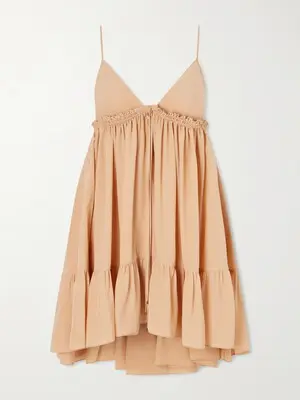 Chloé Tiered Silk-crepe Mini Dress - Neutrals