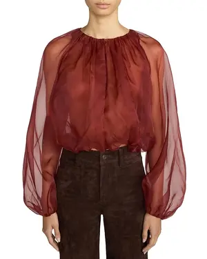 FRAME The Sheer Silk Balloon Blouse - Paprika