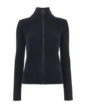 Whistles Zip Front Wool Cardigan Sweater