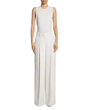 Theory Wide Leg Pleated Trousers - Rice