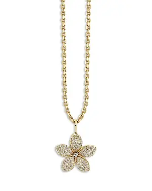 SYDNEY EVAN 14k Yellow Floral Diamond Plumeria Pendant Necklace - Gold