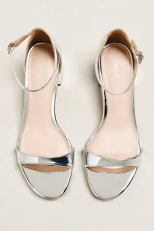 Maeve Ankle-strap Low Block Heels - Silver