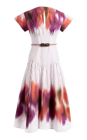 Silvia Tcherassi Cotton Midi Dress With Stripes And Tie-dye Print