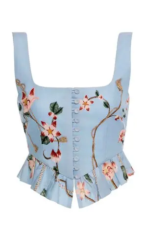 Agua Bendita Eslabón Navegante Cropped Linen Top - Blue