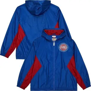 Mitchell & Ness Detroit Pistons Playmaker Full-zip Hooded Windbreaker Jacket - Blue