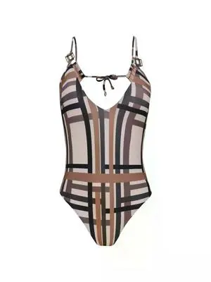AMIR SLAMA Check-pattern One-piece Swimsuit - Neutrals