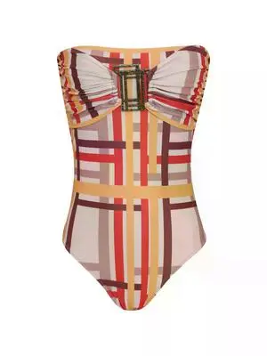 AMIR SLAMA Check-pattern Strapless One-piece Swimsuit - Neutrals
