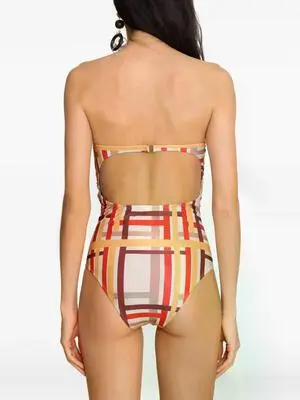 AMIR SLAMA Check-pattern Strapless One-piece Swimsuit