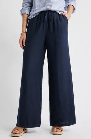 Caslon Easy Wide Leg Linen Pants - Navy Still