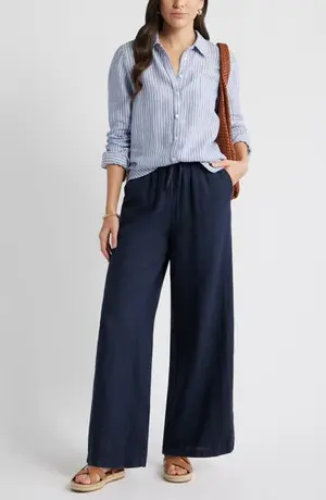 Caslon Easy Wide Leg Linen Pants - Navy Still