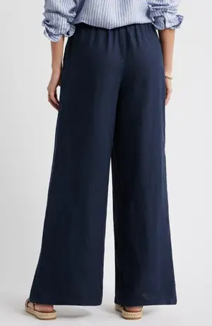 Caslon Easy Wide Leg Linen Pants - Navy Still