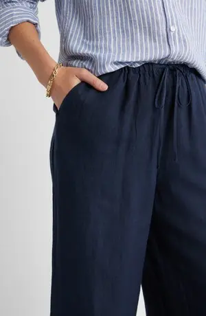 Caslon Easy Wide Leg Linen Pants - Navy Still