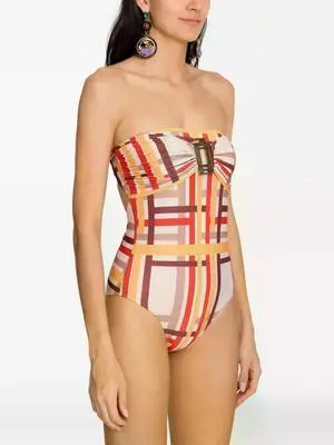 AMIR SLAMA Check-pattern Strapless One-piece Swimsuit