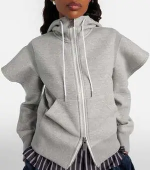 Sacai Cutout Cotton-blend Fleece Hoodie