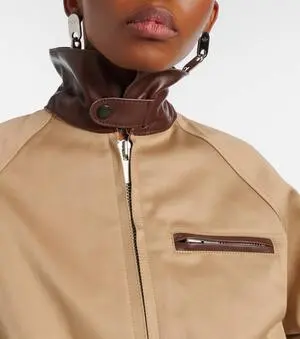 Sacai Leather-trimmed Cotton Blouson Jacket - Beige
