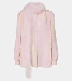 Valentino Garavani Feather-trimmed Silk Shirt - Pink