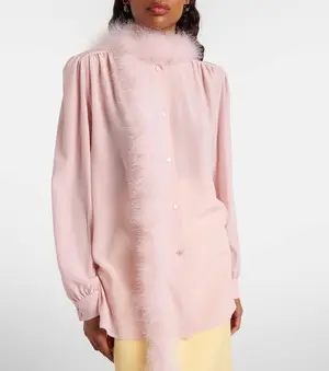 Valentino Garavani Feather-trimmed Silk Shirt - Pink