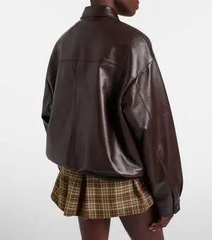 Miu Miu Logo Leather Bomber Jacket