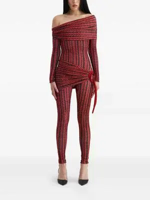 ATU BODY COUTURE Ruched Printed Jumpsuit - Red