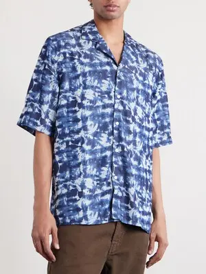 Officine Générale Eren Camp-collar Tie-dyed Lyocell Shirt - Blue