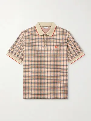 Burberry Logo-embroidered Checked Jacquard Polo Shirt - Neutrals