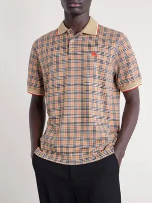 Burberry Logo-embroidered Checked Jacquard Polo Shirt - Neutrals