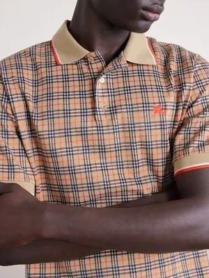 Burberry Logo-embroidered Checked Jacquard Polo Shirt - Neutrals