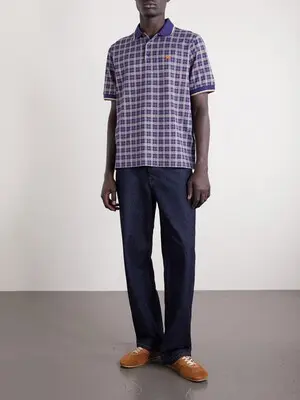 Burberry Logo-embroidered Checked Jacquard Polo Shirt