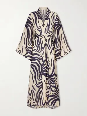 Johanna Ortiz Boa Whisper Belted Zebra-print Linen Cover-up - Neutrals