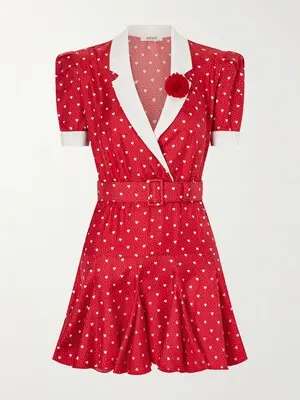 RODARTE Belted Printed Silk-twill Mini Dress